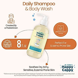 Happy Cappy Dr. Eddie's Daily Shampoo & Body Wash for Children, Soothes Dry, Itchy, Sensitive, Eczema Prone Skin, Dermatologist Tested, No Fragrance, No Dye, 8 oz