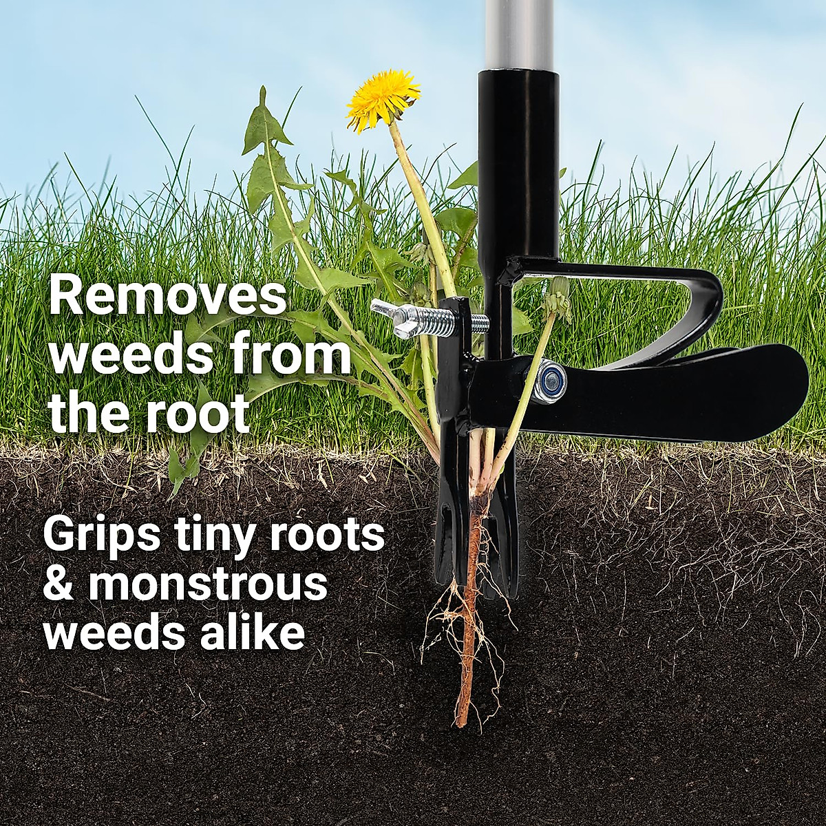 FarmHand WeederPro - Stand up Weed Puller with 42" Long Handle | Commercial Grade Handle with Powder Coated Steel Claw | Removes Weeds with No Bending No Kneeling