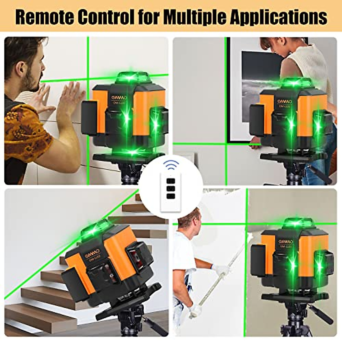 OMMO Laser Level, 16 Lines Green Laser Level Self Leveling Tool, 150ft Cross Line Laser Beam Tool, Two Vertical and Two Horizontal Lines with Wall Bracket/Remote Controller (16 Lines)