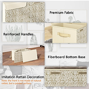 Wisdom Star 4 Pack Large Storage Bins with Double Lids & Handles, Collapsible Fabric Storage Cube Bin Basket with Removable Divider, Foldable Closet Organizer Clothing Shelf Basket, Beige