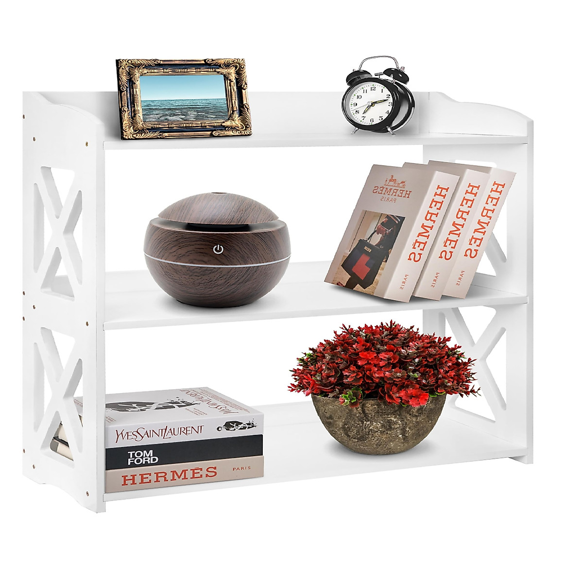 YCICI Cici Bookcase by Natural Wood, 3 Tier Bookshelf, Small Book Shelves Freestanding Display Storage Shelves. Open Bookshelf for Bedroom, Living Room and Office (White, 3 Tier)