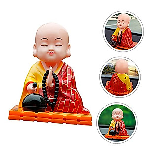 Tofficu 5pcs Dancing Shaking Interior Head Toys for Solar Statue Home Bobblehead Figure Figurines Powered Dashboard Toy Ornaments Doll Monk Car Decoration Buddha Decor Small Display