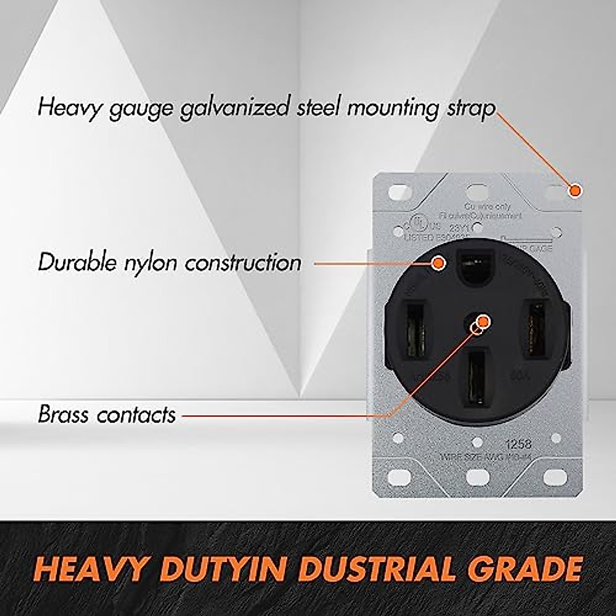 NEMA 14-50R Receptacle 50 Amp Flush Mounting Outlet with Wall Plate, 3 Pole, 4 Wire 125/250V, Heavy Duty Commercial Industrial Grade UL Listed, Micmi
