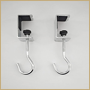 YEMCHI 2 Pack Desk Mount Bag Holder Metal Hook Clamp-On Backpack Hanger Industrial Style, Women's Handbag Purse Hangers, Portable Mount Headphone Holder Reduce Desk Clutter for Table Desk (Silver)