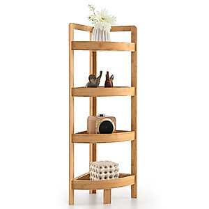 Giantex Bathroom Corner Shelf Stand - 4 Tier Bamboo Corner Stand, 31.5" Corner Storage Shelf, Counter Organizer Rack, Corner Table Bookshelf for Living Room, Balcony, Bedroom, Kitchen, Natural