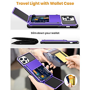 TITACUTE for iPhone 14 Pro Case 6.1 Wallet 5 Credit Card Holder ID Slot Flip Cover Design Back Pocket Scratch Resistant Hard Shell TPU Hybrid Protective Bumper Armor for iPhone 14 Pro Purple
