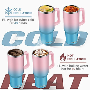40 oz Tumbler with Handle and Straw Lid, 100% Leak Proof Cup Tumblers, Stainless Steel Insulated Travel Coffee Mug, Keeps Drinks Cold for 24 Hours or Hot for 10 Hours, Cupholder Friendly, PinkBlue