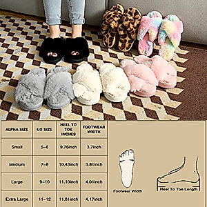 Halendik Womens Cross Band Fuzzy Slippers Fluffy Open Toe House Shoes Cozy Plush Bedroom Slipper Comfy Fashion Wedding Cross Size 9 10