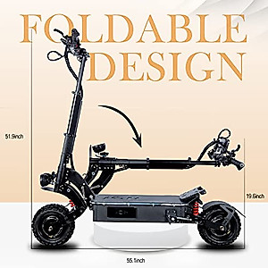 JGH 6000W 40Ah Dual Motor Electric Scooter Adults with Seat, Max 55 MPH Fast Off Road Electric Scooter, Max 75 Miles Range E Scooter, Foldable 11" Fat tire All-Terrain Electric Scooter Max 440lb Load