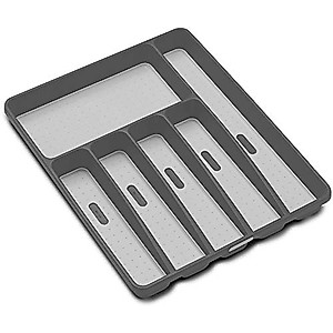 madesmart Classic Large Silverware Tray - Cool Grey | CLASSIC COLLECTION | 6-Compartments | Soft-Grip Lining and Non-Slip Feetand Non-slip Rubber Feet | BPA-Free
