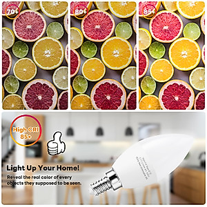 HengBo LED E12 LED Candelabra Bulbs, 60W Equivalent E12 Light Bulbs, C37 Candle Base Chandelier Light Bulbs, Non-Dimmable, Warm White 2700K, Pack of 6