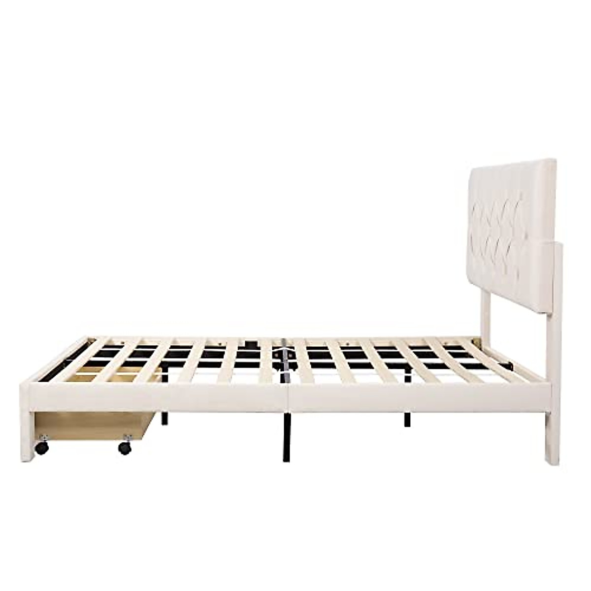 Lifeand Full Size Storage Bed Velvet Upholstered Platform Bed with a Big Drawer - Beige