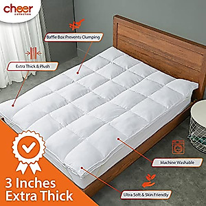 Cheer Collection Thick Mattress Topper - Ultra Luxurious Bed Topper with Stable Anchor Bands – Queen Size 60" x 80"