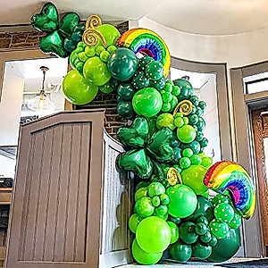 128pcs Green Balloon Arch Garland Kit with Lucky Shamrock Clover Rainbow Foil Balloons for St. Patrick's Day Party Decorations Irish Festival Party Decor Birthday Baby Shower Supplies