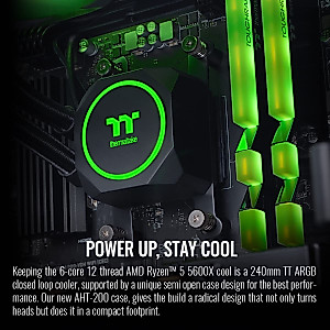 Thermaltake AH-360 Liquid-Cooled PC (AMD Ryzen 5 5600X, RTX 3060, 16GB RGB 3600Mhz DDR4 ToughRAM RGB Memory, 1TB Gen4 NVMe M.2, WiFi, Win 10 Home) Gaming Desktop Computer AHB2-B550-A36-LCS