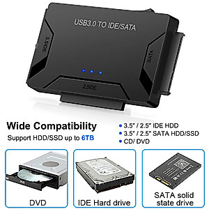 USB to SATA IDE HDD Adapter - USB 3.0 Cable to 2.5" 3.5" SATA IDE Hard Drive Converter for Windows 10/8/ 7/XP, Mac, Internal to External Laptop SSD Reader Kit, File Data Transfer Conversion Cord