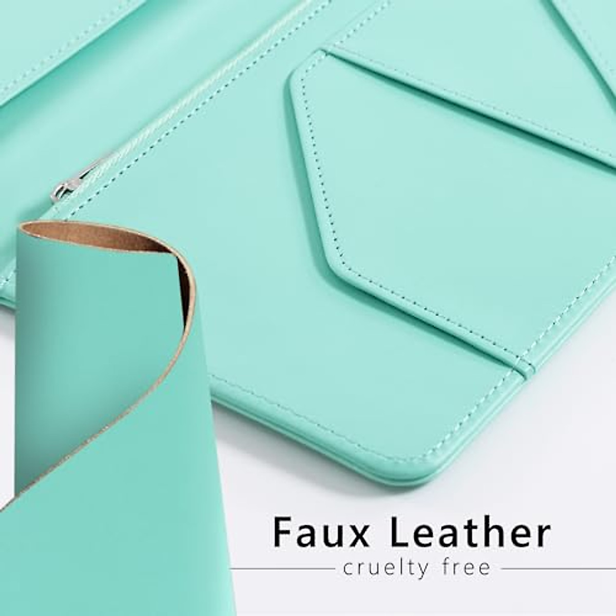 CoBak Server Book - Waitress Book Organizer with Zipper Pouch for Restaurant Waitstaff, 5 Large Pockets with Pen Holder, Mint Green.