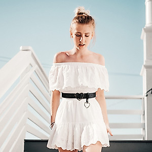 TXIN Heart-shaped Wide Black Belt with Silver Metal Buckle for Women Girls Students Jeans Shorts Ladies Dress