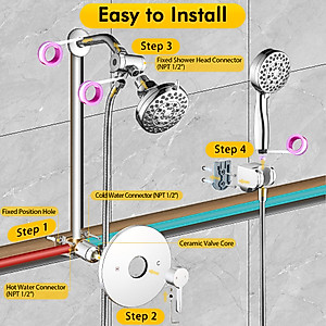 FRANSITON Shower Faucet System with Bathroom Spout Rain Shower Kit, High Pressure Handheld Shower Head 35-Function Dual 2 in 1 Shower Combo Faucet Set with Valve Trim Kit Black