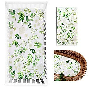 Green Leaves Crib Sheet and Changing Pad Covers,Bassinet Sheet