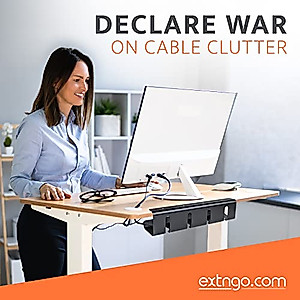 EXTNGO - Under Desk Cable Management Tray [2 Pieces] - Carbon Steel Desk Wire Organizer [16x4x4 in] - No Drilling Wire Management Under Desk with Glue Dots - Elegant Underdesk Tray