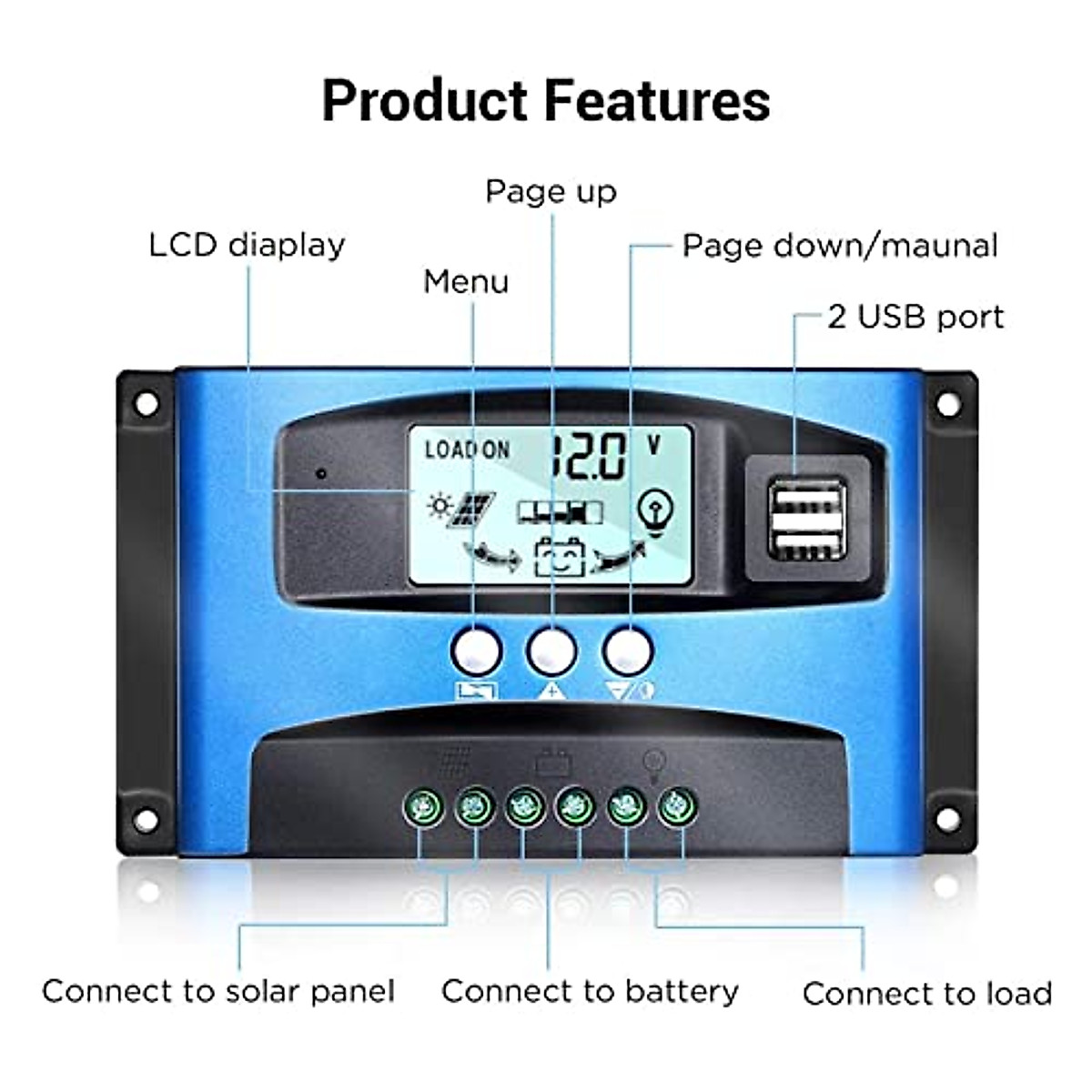 Solar Controller MPPT Charging 12V 24V Intelligent Identification LCD Display Solar Panel Regulator (30A (10A Discharge))
