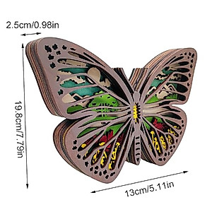 Wooden Animals Light, 3D Multi-layer Wooden Carving Light, Durable Wooden Butterfly Lights, Portable Wood Carved Lamp, Woodcarving Animal Crafts Glowing Butterfly Decor for Desktop Living Room Bedroom