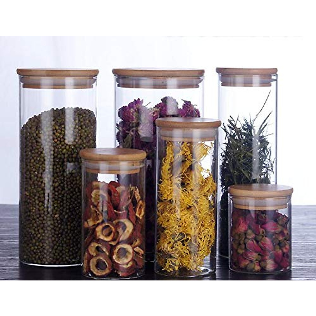 Glass Food Storage Jar with Natural Wood Lid - Coffee Bean & Kitchen Container for Tea Dry Fruit Nuts Candy Seasoning Spaghetti Clear Sealing size 750ML/25.4oz