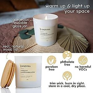 Anovina Vanilla Scented Candle – Hand-Poured in USA, Bamboo Lid & Elegant Gift Box. Candles for Home & Scented Candle Gifts for Someone You Love – A Perfect Valentine's Gift!