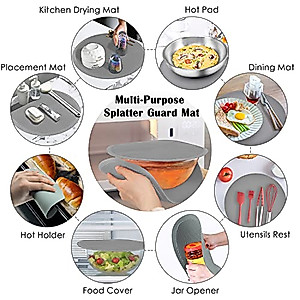 KooMall 12 10 Inch Multi-use Microwave Mat, Trivet, Pot Holders, Drying, Baking, Place Mat, Utensils Rest, Silicone Cover Pad for Hot Pots Pans Bowls Plates Dishes Kitchen Counter, Heat Resistant,Gray