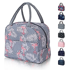 WOOMADA Insulated Lunch Bag for Women Men Reusable Waterproof Lunch Box Cooler Tote Bag with Pockets for Office Work, Picnic, Travel (flamingo)