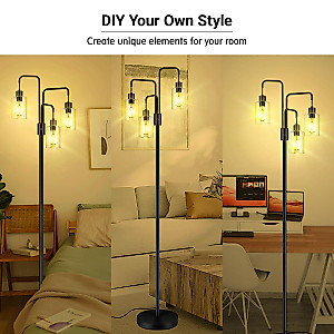 BoostArea Industrial Floor Lamp for Living Room,Glass Lampshade,Modern Stand Up Lamp with 3 Light,Simple Design Floor Lamp for Bedroom, Living Room, Office, Kids Room, Reading