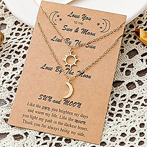 Stainless Steel Charm Sun and Moon Best Friend Couple Necklace Distance Matching Friendship BFF Jewelry Gifts for Women Men Teen (gold)