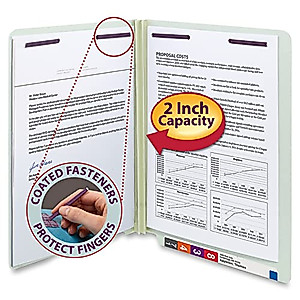 Smead End Tab Pressboard Fastener File Folder with SafeSHIELD Fasteners, 2 Fasteners, 2" Expansion, Letter Size, Gray/Green, 25 per Box (34715)