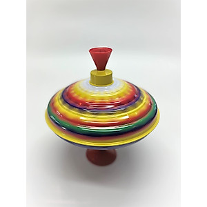 Classic Multicolour Spinning Tin Top Toy from KsmToys by Bolz. The Funny Buzzing Hum Gets Louder As The Top Spins Faster, 7.5" x 7.5" x 7.5" Ages 18 m+