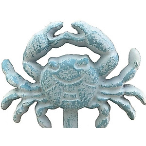 Hampton Nautical Whitewashed Cast Iron Crab Hook, 5", Rustic Light Blue