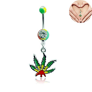Shuning 3PC Maple Leaf Belly Navel Ring Weed Button Body Piercing Jewelry Bar