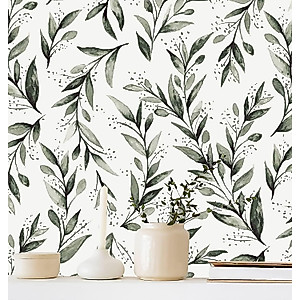Erfoni Dark Green Leaf Wallpaper Peel and Stick Wallpaper 17.7in x 118.1in Removable Contact Paper Leaves Plant Self Adhesive Wallpaper Bathroom Vinyl