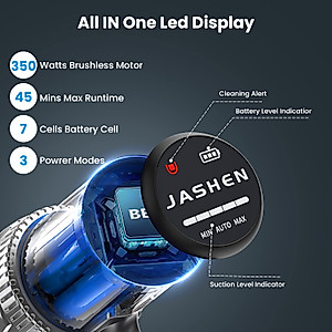 JASHEN V16 Cordless Vacuum Cleaner,Powerful Stick Vacuum with 26Kpa Suction Rechargable Battery for Up to 45 min Runtime,10 in 1 350W Handheld Vac Perfect for Carpet Hardwood Floor