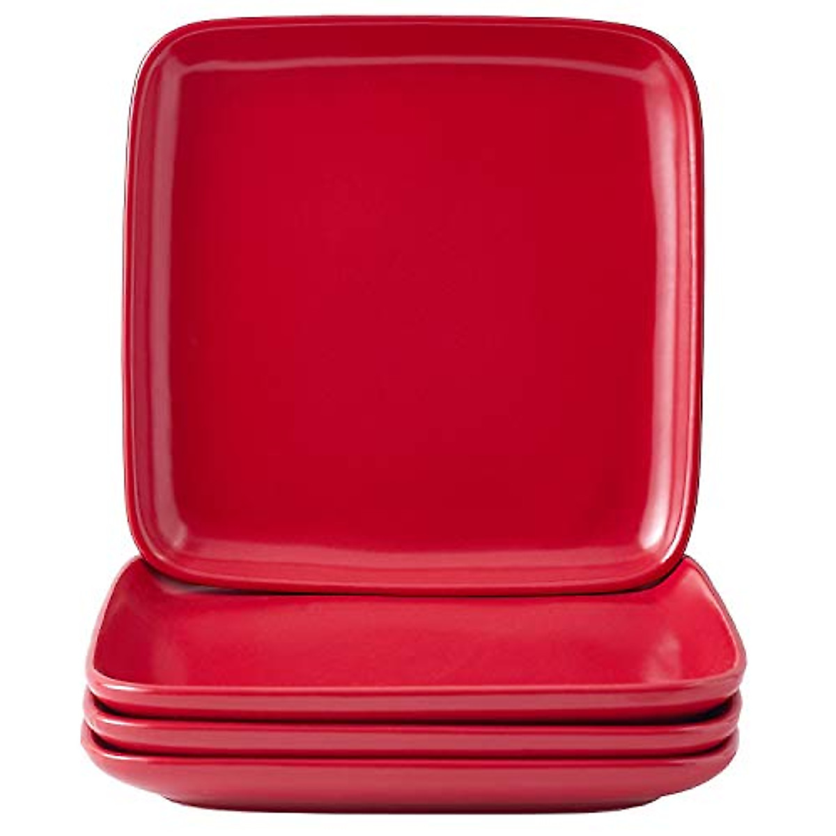 Bruntmor 8 inch Ceramic Dinner Plates- Set of 4, Porcelain Pasta Salad Plate Set For Kitchen, Dinnerware Dish Set, Dishwasher & Microwave Safe - Red