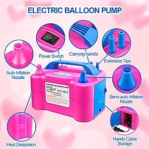 Electric Air Balloon Pump, Portable Dual Nozzle Electric Ballon Blower Maschine 600W Balloon Inflator for Party, Birthday, Wedding, Graduation, Festival Decorations(100-120v, Rose Red)