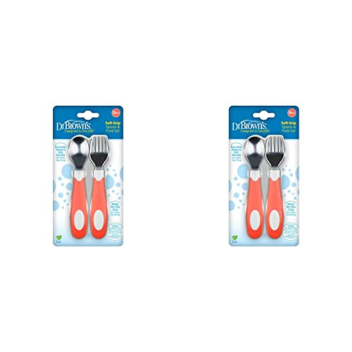 Dr. Brown’s Designed to Nourish Soft-Grip Spoon and Fork Set, Coral (Pack of 2)
