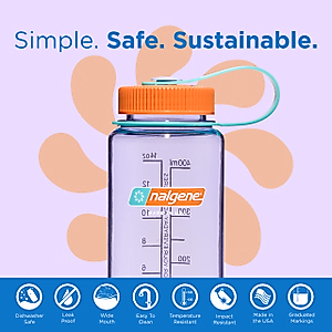 Nalgene Sustain Tritan BPA-Free Water Bottle Made with Material Derived From 50% Plastic Waste, 16 OZ, Wide Mouth, Amethyst