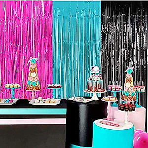 TIK Tok Birthday Decorations TIK TOK Party Photo Backdrop, TIK Tok Party Decorations Fuchsia Black Teal Foil Curtains for TIK Tok Party