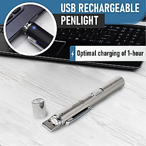 First Lifesaver Dual Beam LED Penlight for Nurses, Doctors, and Medical Professionals, Check Pupil Response, Ear, Nose, and Throat, Slim USB Rechargeable Flashlight (2 Sliver)