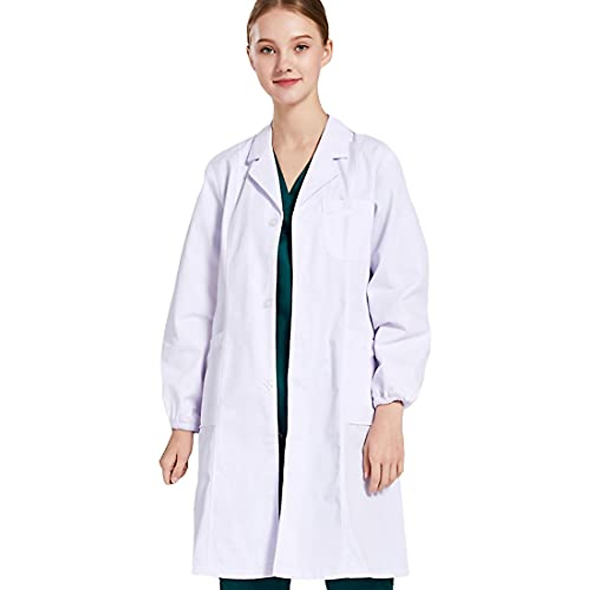 CLanItris Unisex White Lab Coat Long Sleeve Uniforms 40 inch Classic Fit with 3 Pocket (White, Medium), Medium Plus