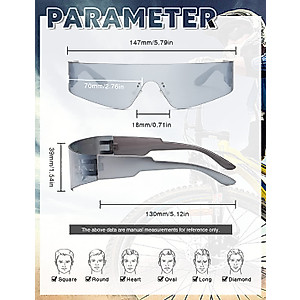 MASDUN Trendy Rimless Futuristic Wrap Around Sunglasses Women Men,Cyberpunk Visor Sunglasses Shades Fashion Eyeglasses (Black/Silver/Blue)