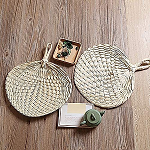 PHONME Decorative Folding Fans Chinese Style Handmade Fan Natural Hand Weaving Fan Blades Portable Cooling Fan for Camping Hiking Handheld Fans Gift Hand Fan Vintage Style