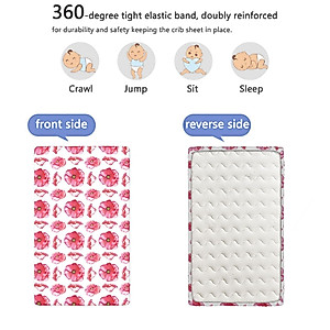Pink Floral Themed Fitted Mini Crib Sheets,Portable Mini Crib Sheets Toddler Bed Mattress Sheets-Baby Crib Sheets for Girl or Boy,24“ x38“,Dark Coral Pale Olive Green Baby Pink
