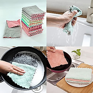 WSRYYCC 12 Pieces of Coral Velvet Cleaning Cloth, Reusable Towel Cloth, car wash Towel, Used for Cleaning Kitchens, Restaurants and Any Items ，Beige/Pink, Gray/Pink, Purple/Pink